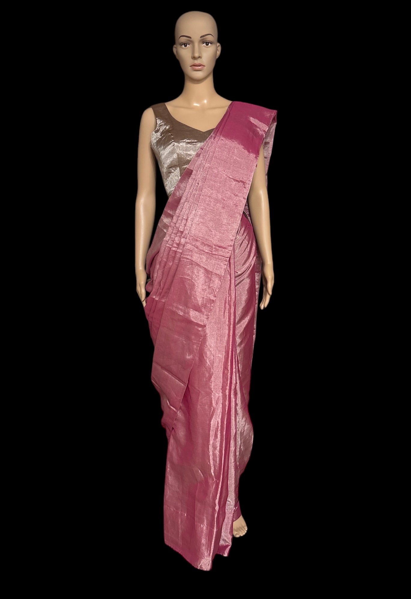 Silverish Pink Chanderi tissue saree and blouse set – Mystic Dhaaga