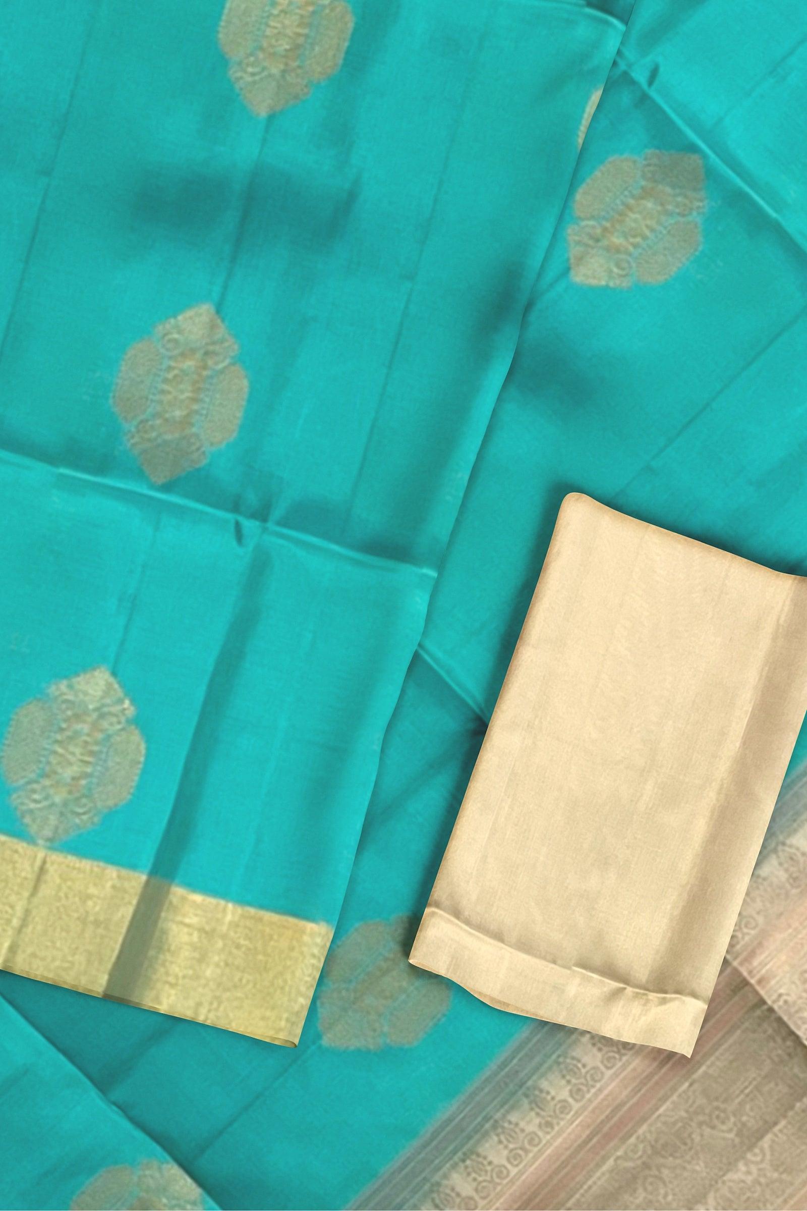 Aqua and beige Soft Silk Saree – Mystic Dhaaga